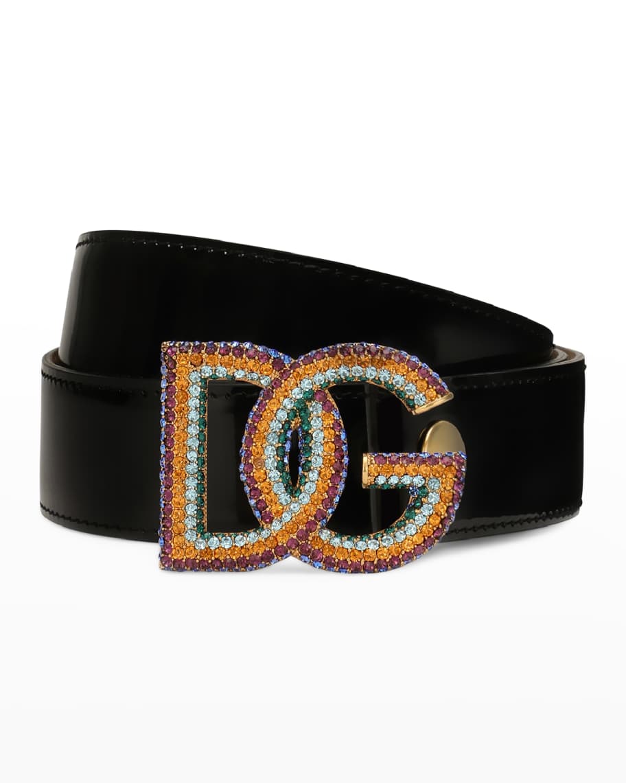 Dolce&Gabbana Multicolor Crystal DG Logo Patent Belt | Neiman Marcus