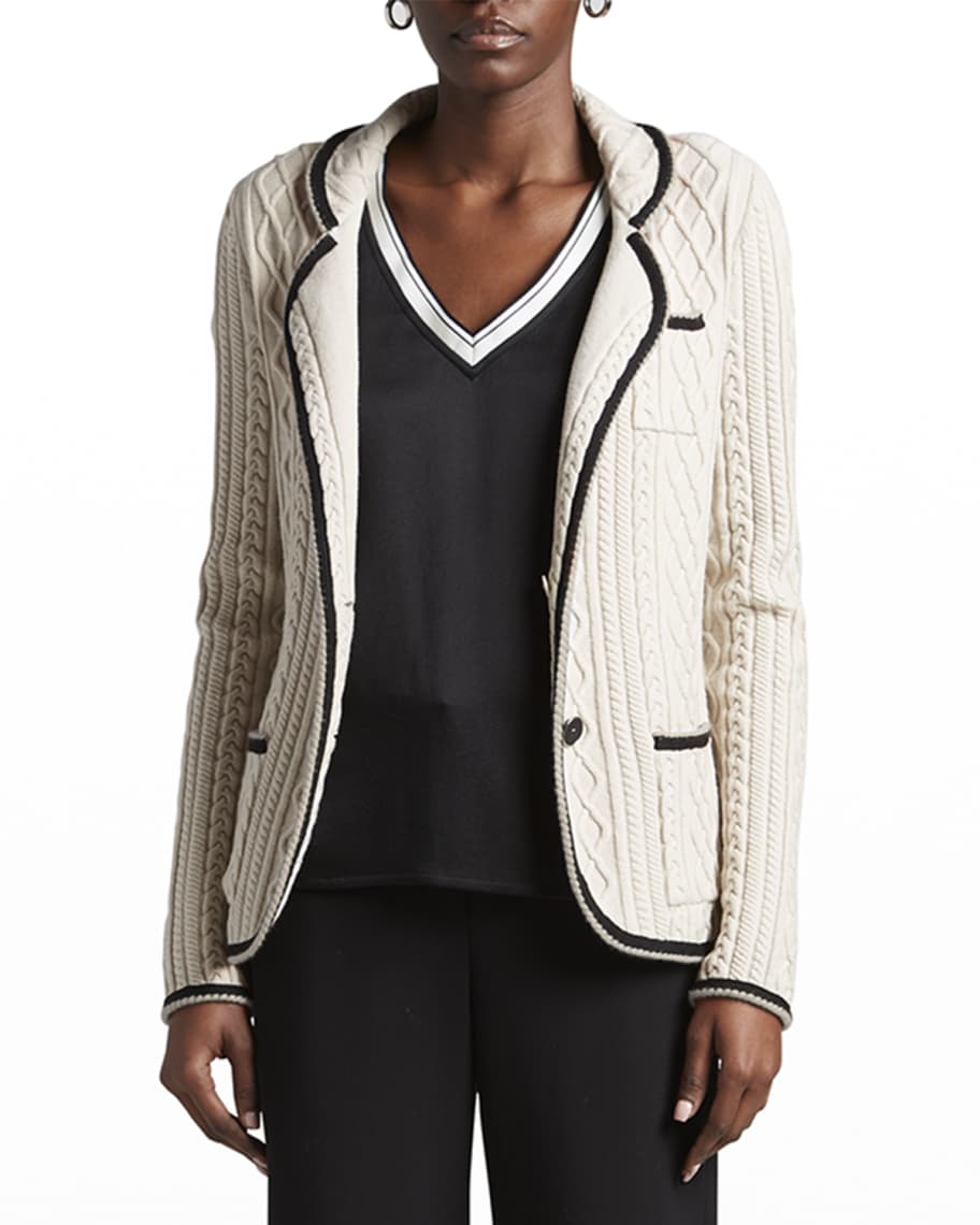 Giorgio Armani Wool Cable-Knit Jacket with Contrast Tipping | Neiman Marcus