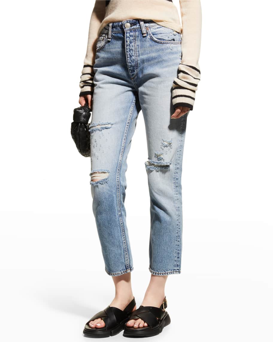 Rag & Bone Nina Distressed Straight Cigarette Ankle Jeans | Neiman Marcus