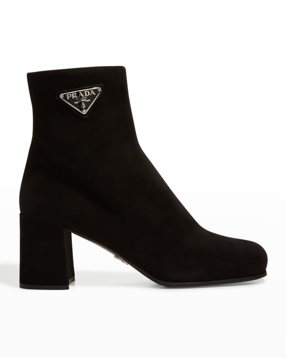 Prada Suede Zip Ankle Booties | Neiman Marcus