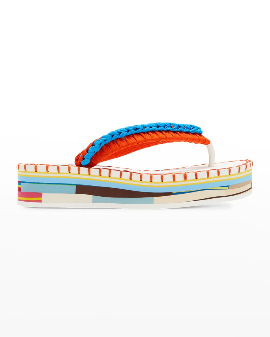 Chloe Lou Braided Colorblock-Sole Thong Sandals | Neiman Marcus