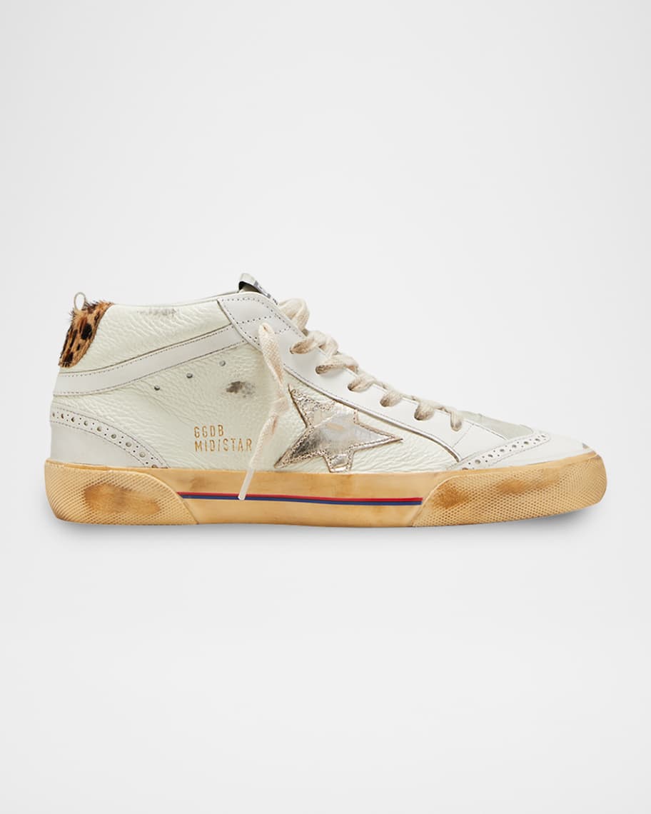 Golden Goose Mid Star Mixed Leather Wing-Tip Sneakers | Neiman Marcus