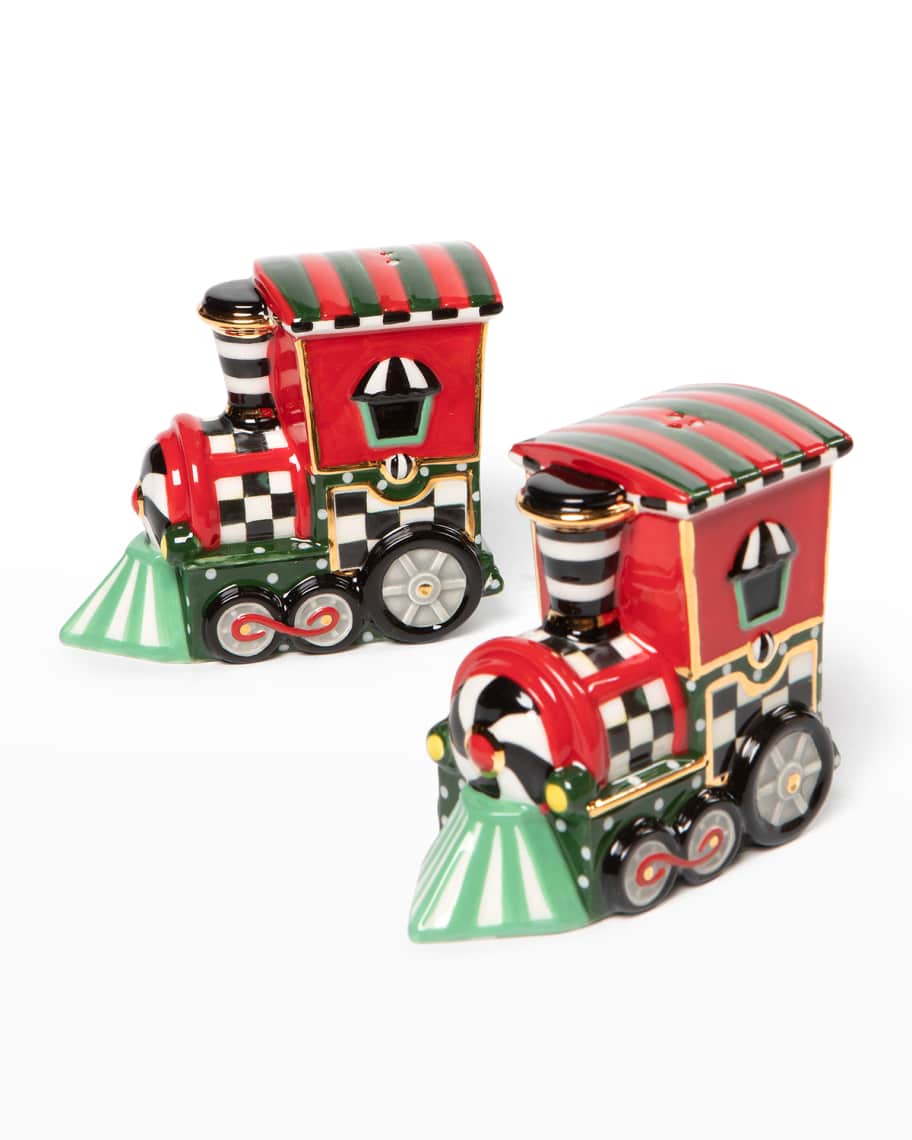 MacKenzie-Childs Holiday Toyland Train Salt and Pepper Set | Neiman Marcus