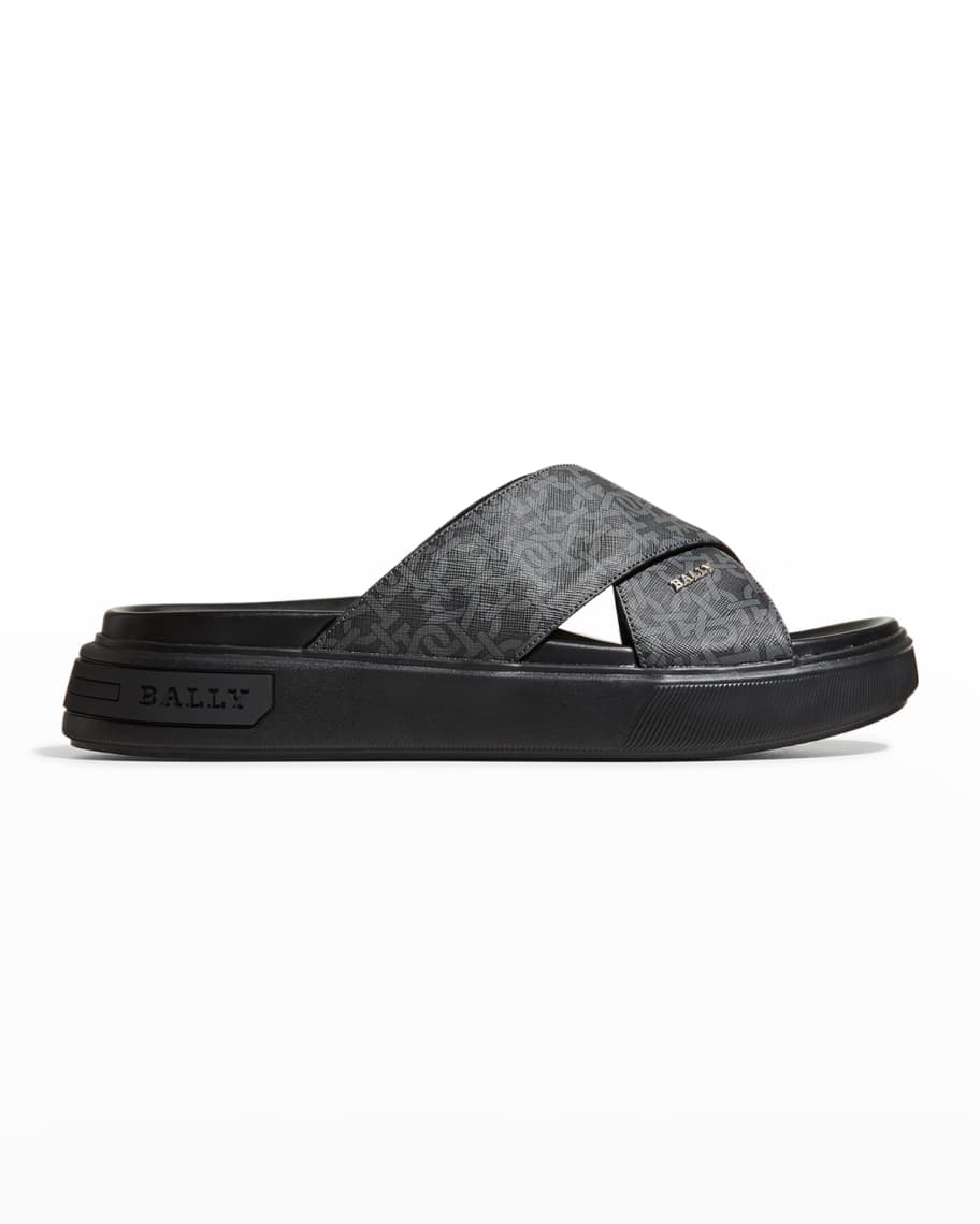 Bally Men's Jake BB-Monogram Leather Slides | Neiman Marcus