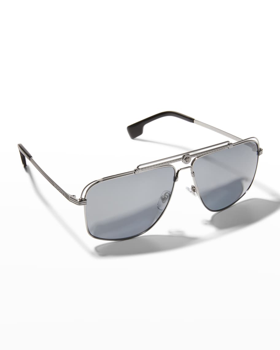 Versace Men's Metal Medusa Head-Greca Rectangle Sunglasses | Neiman Marcus