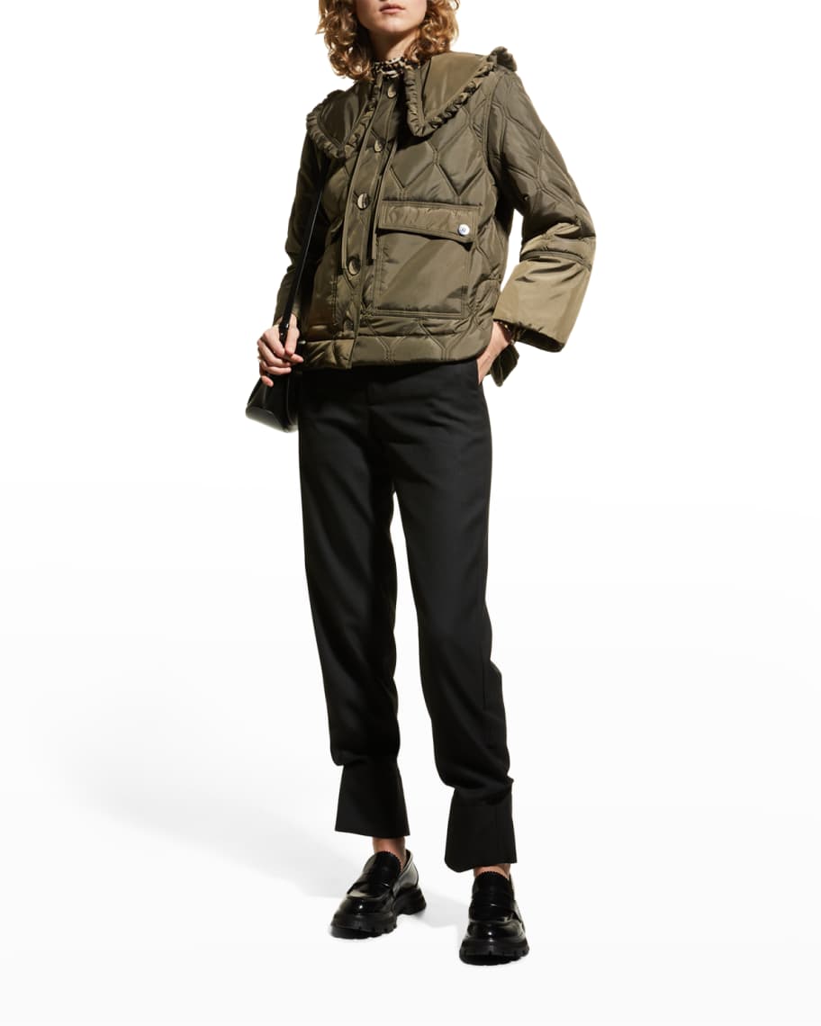 Ganni Ripstop Recycled Quilted Oversized Ruffle Collared Jacket ...