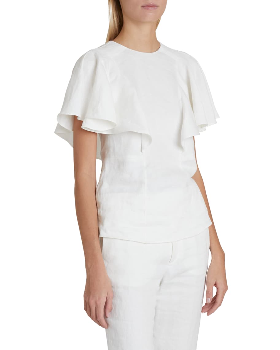 Chloe Flutter-Sleeve Linen Top | Neiman Marcus