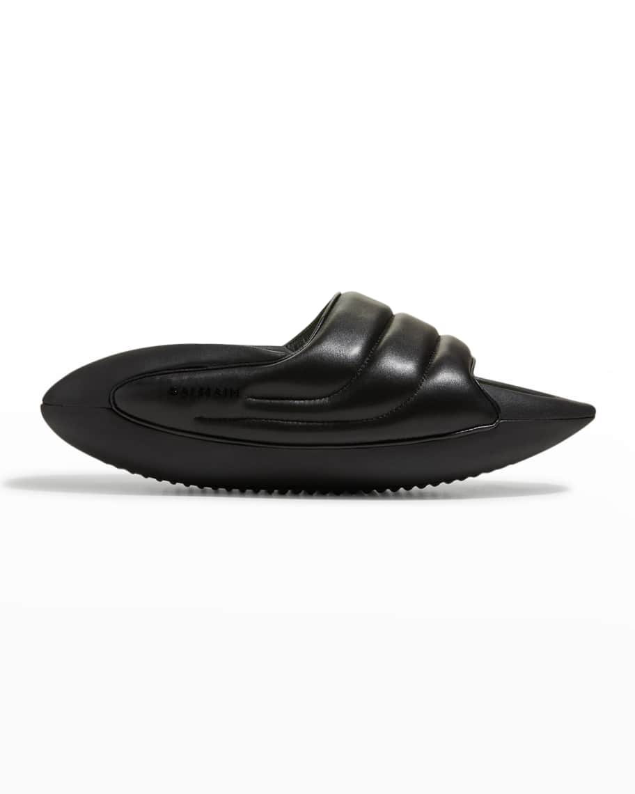 Balmain Men's B-It Quilted Leather Slides | Neiman Marcus