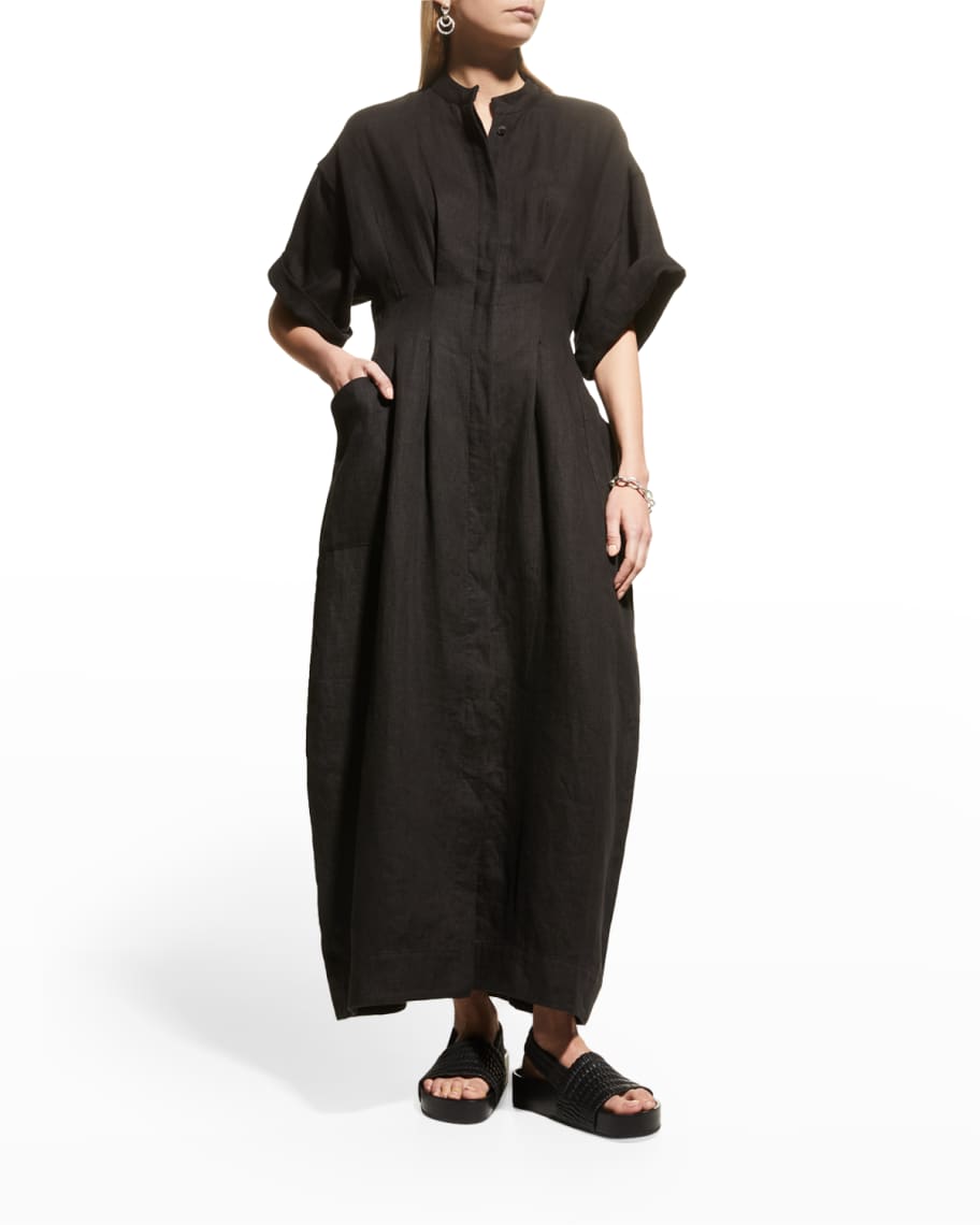 Co Pintuck Side Patch Pocket Linen Dress | Neiman Marcus