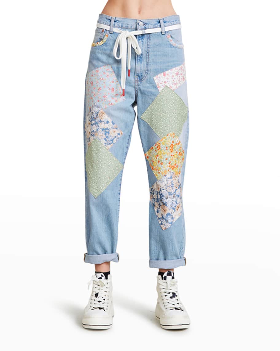 Denimist Patchwork Cropped Boyfriend Denim Jeans | Neiman Marcus