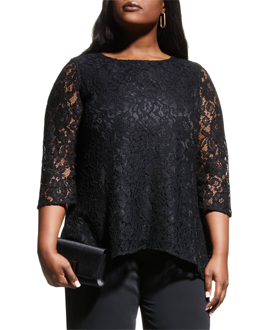 Caroline Rose Plus Size Floral Lace Handkerchief Blouse | Neiman Marcus