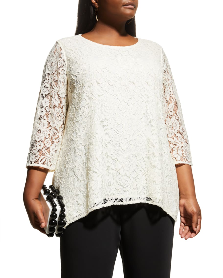 Caroline Rose Plus Size Floral Lace Handkerchief Blouse | Neiman Marcus