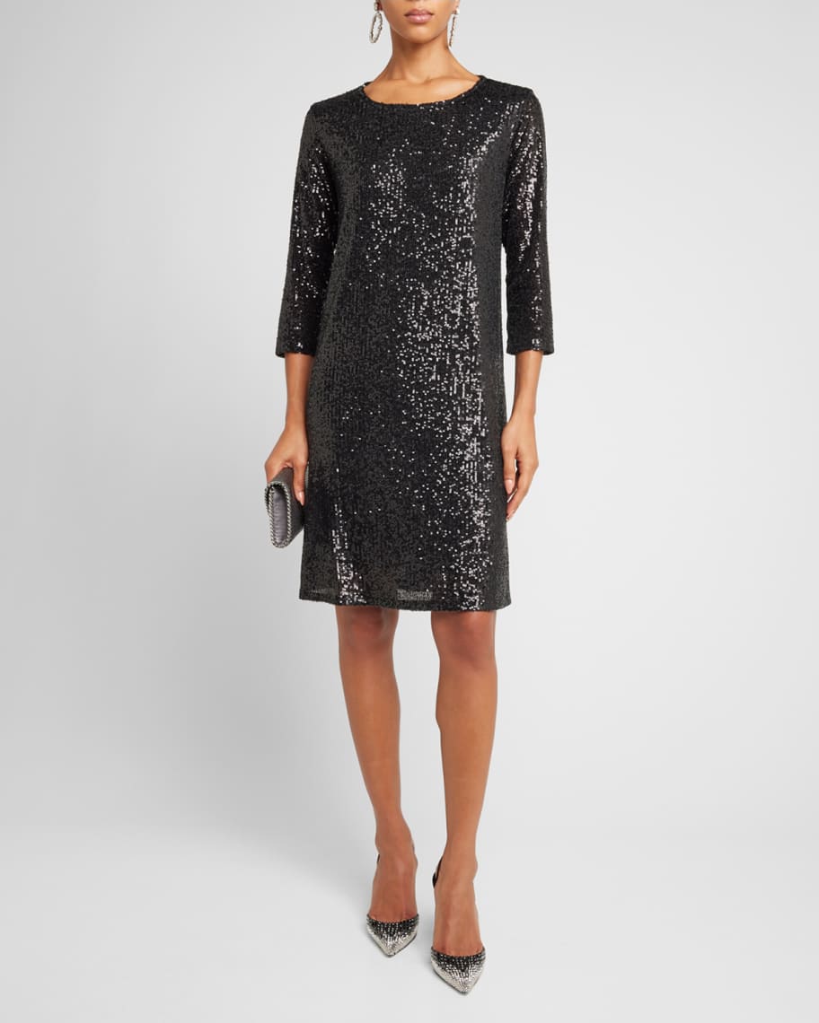 Caroline Rose 3/4-Sleeve Sequin Dress | Neiman Marcus