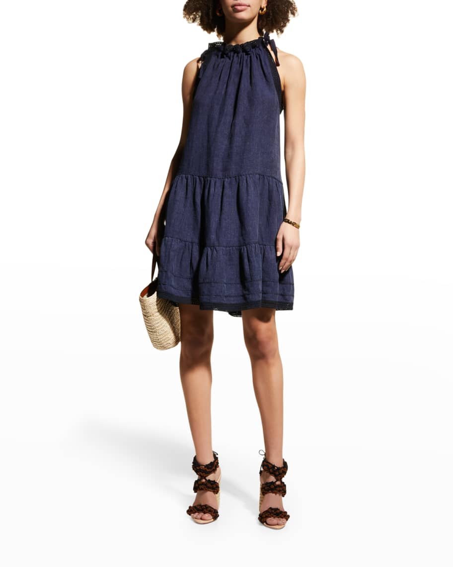 Ulla Johnson Corianne Tiered Linen Mini Dress | Neiman Marcus