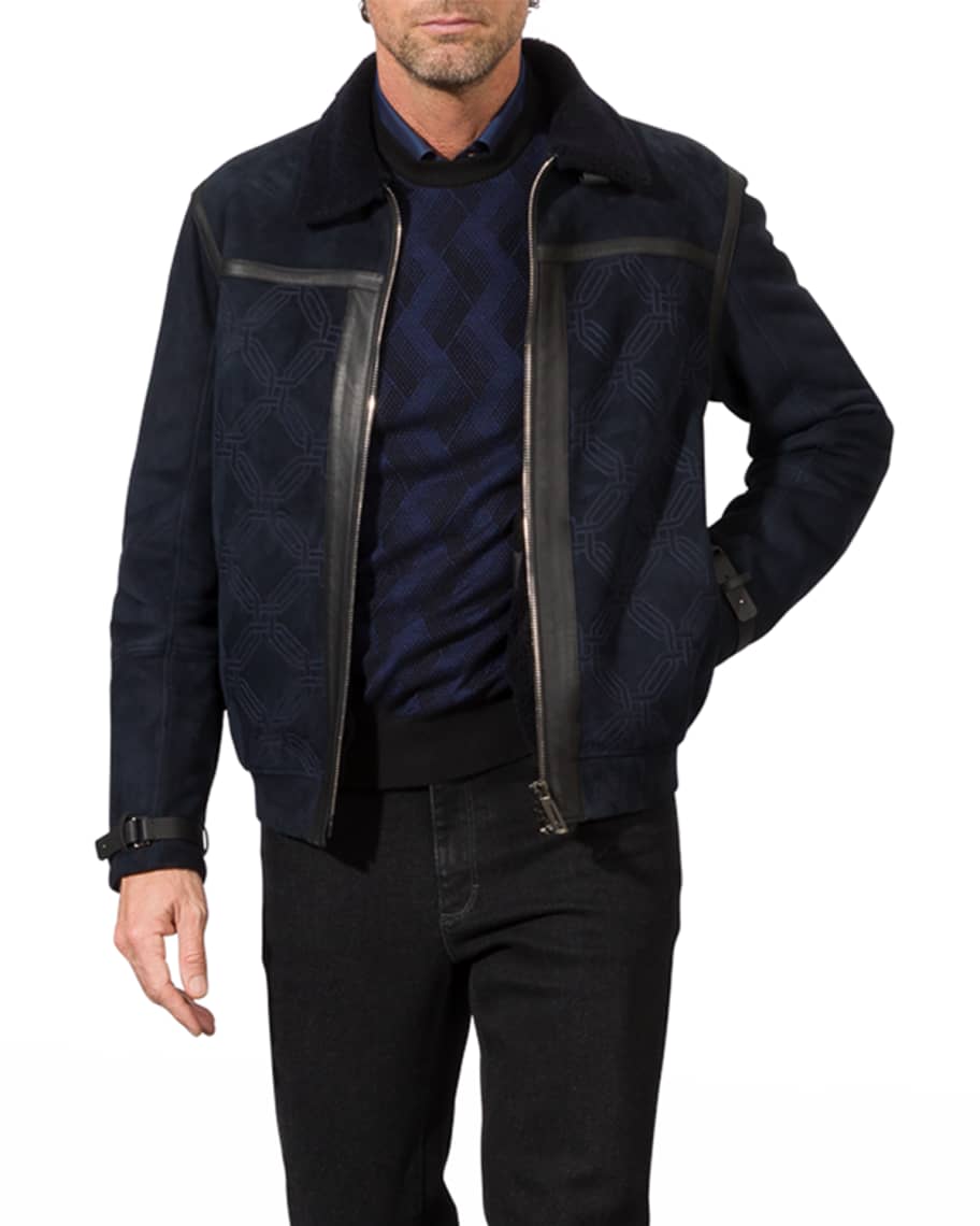 Stefano Ricci Men's Shearling-Collar Leather Bomber Jacket | Neiman Marcus