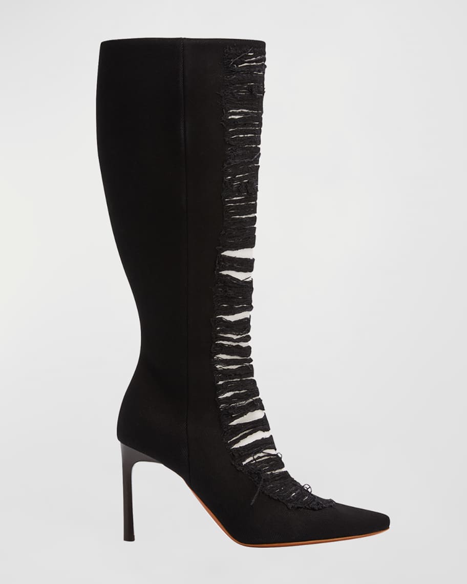 Loewe Ripped Denim Stiletto Knee Boots | Neiman Marcus