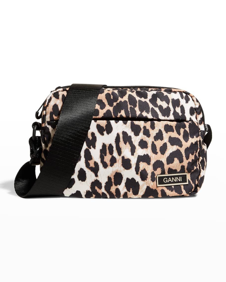 Ganni Leopard Recycled Tech Camera Crossbody Bag | Neiman Marcus