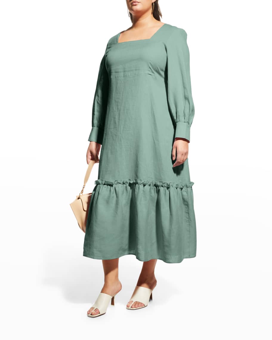 Harshman Plus Size Bloom Flounce-Ruffle Dress | Neiman Marcus