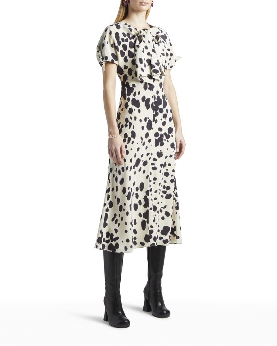 Marni Printed Self-Tie Midi Silk Dress | Neiman Marcus