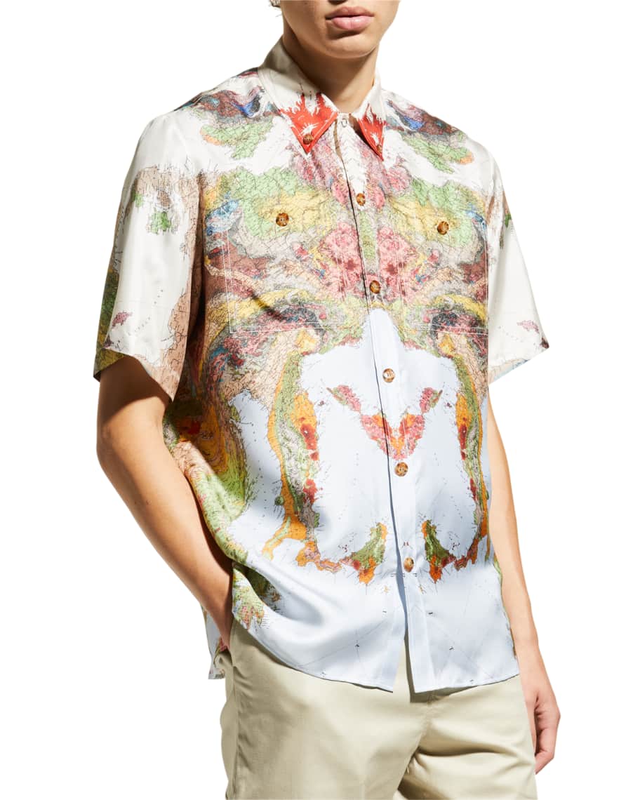 Burberry Men's Map-Print Sport Shirt | Neiman Marcus