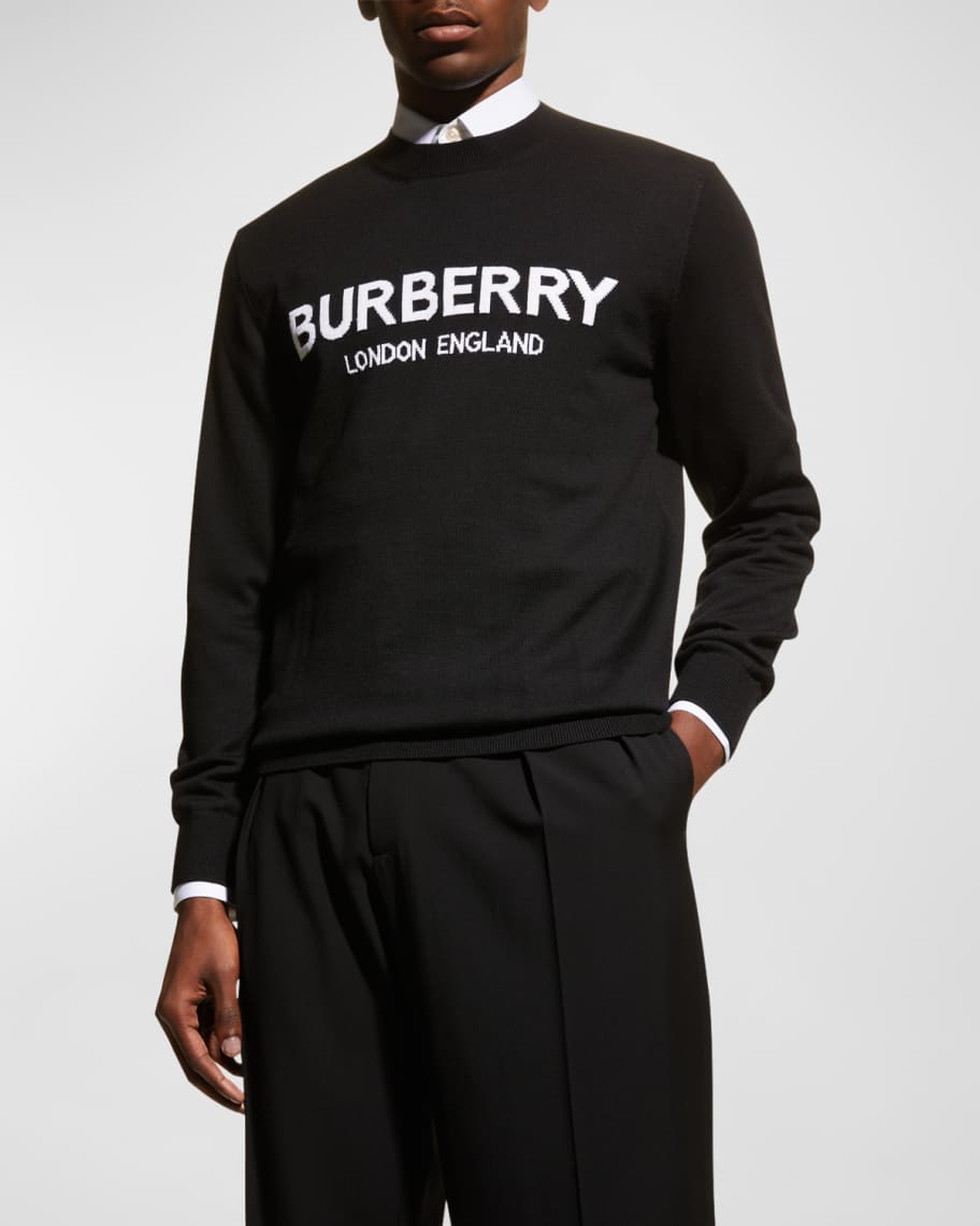 Burberry Men's Fennell Logo Merino Crewneck Sweater | Neiman Marcus