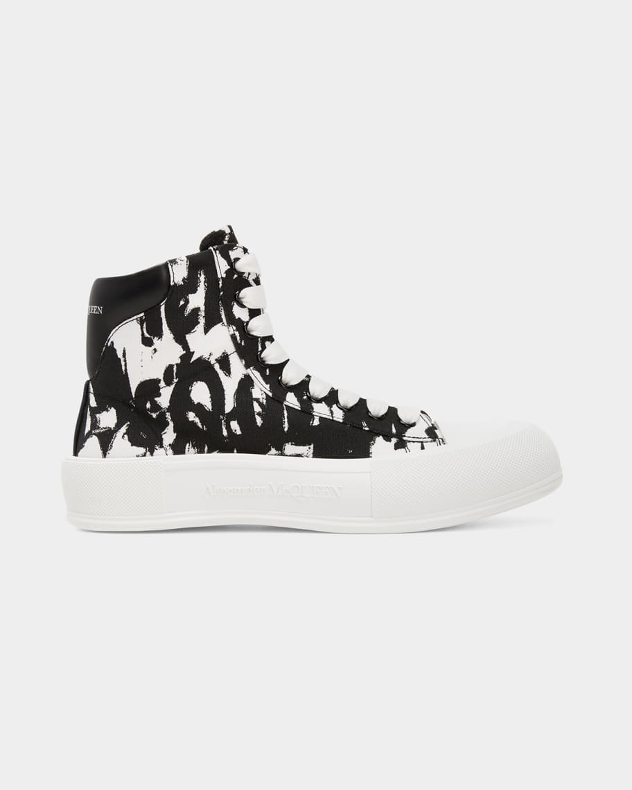 McQueen Men's Plimsoll Graffiti Logo Canvas High-Top Sneakers | Neiman ...