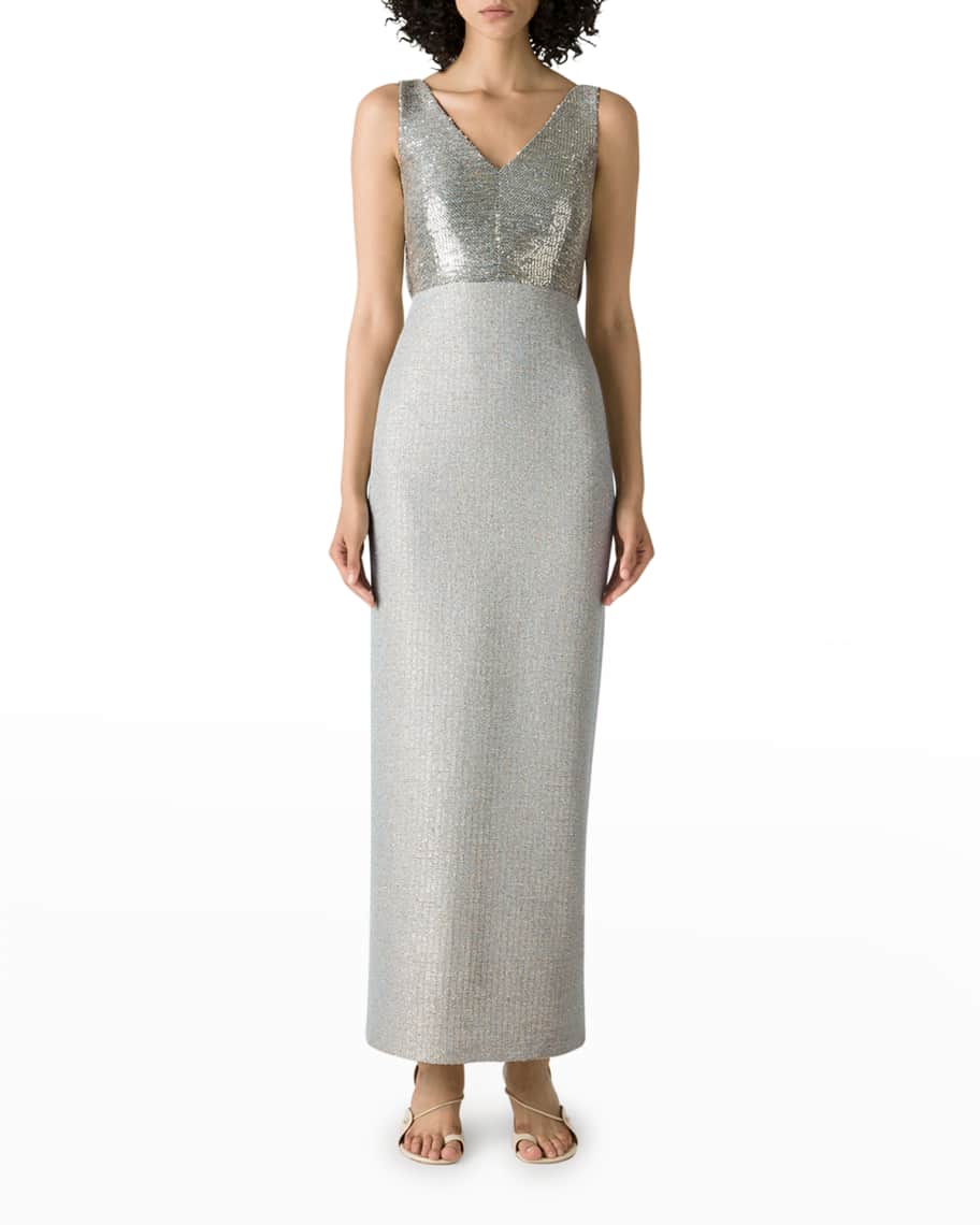 St. John Sequin Metallic Knit Column Gown | Neiman Marcus