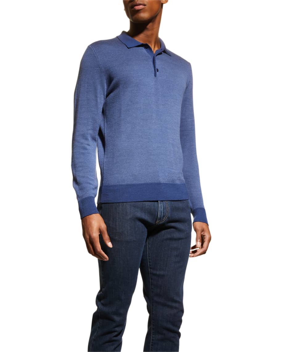 Canali Men's Wool-Cashmere Polo Shirt | Neiman Marcus