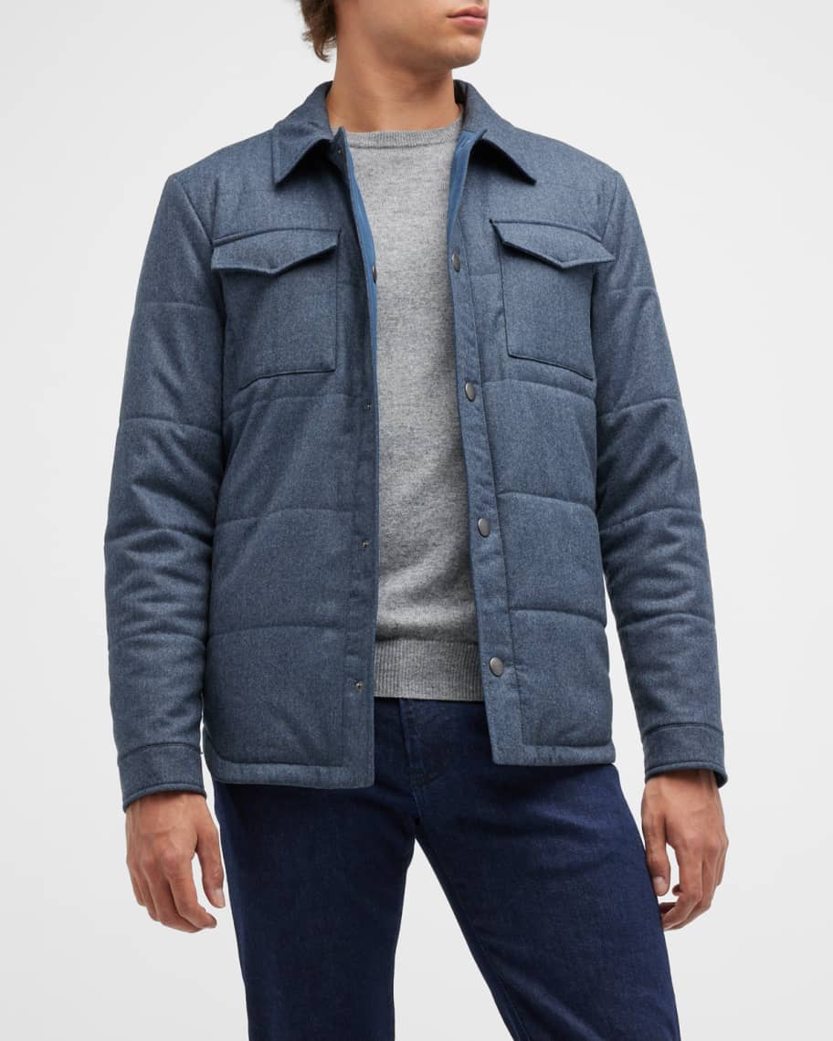 Canali Men's Quilted Wool-Cashmere Shirt Jacket | Neiman Marcus