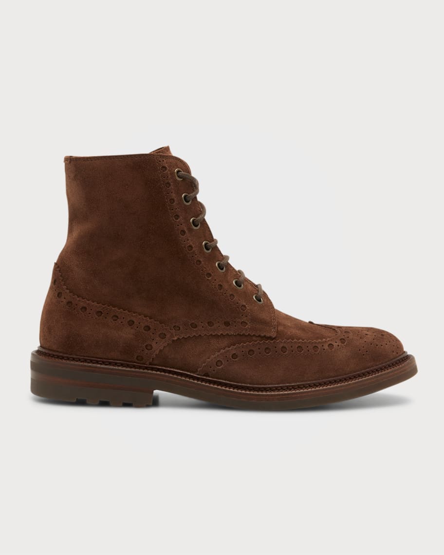 Brunello Cucinelli Men's Leather Wingtip Lace-Up Ankle Boots | Neiman ...