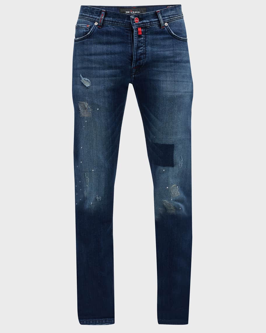 Kiton Men's Distressed Straight-Leg Jeans | Neiman Marcus