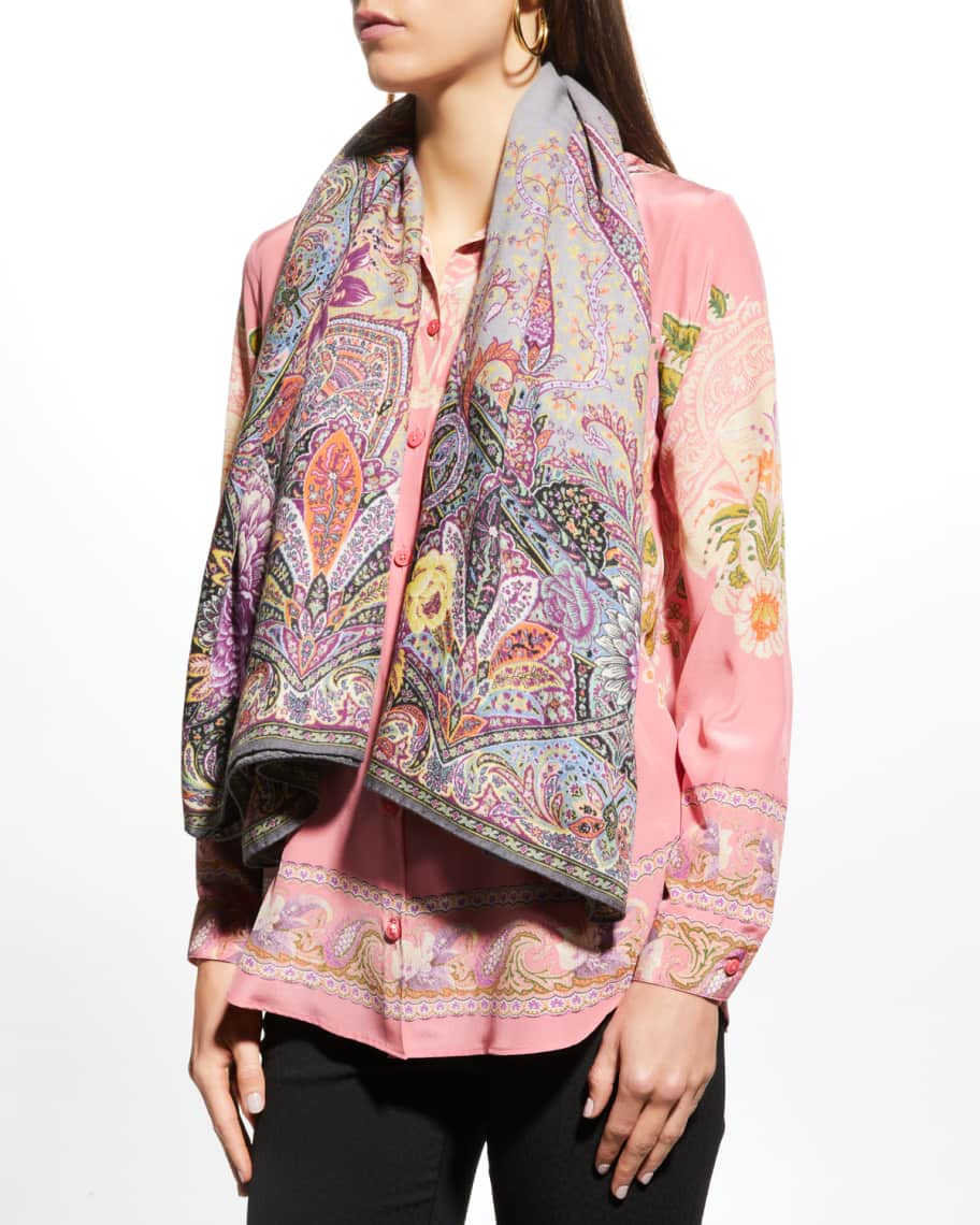 Etro Bombay Floral Paisley Wool-Silk Scarf | Neiman Marcus