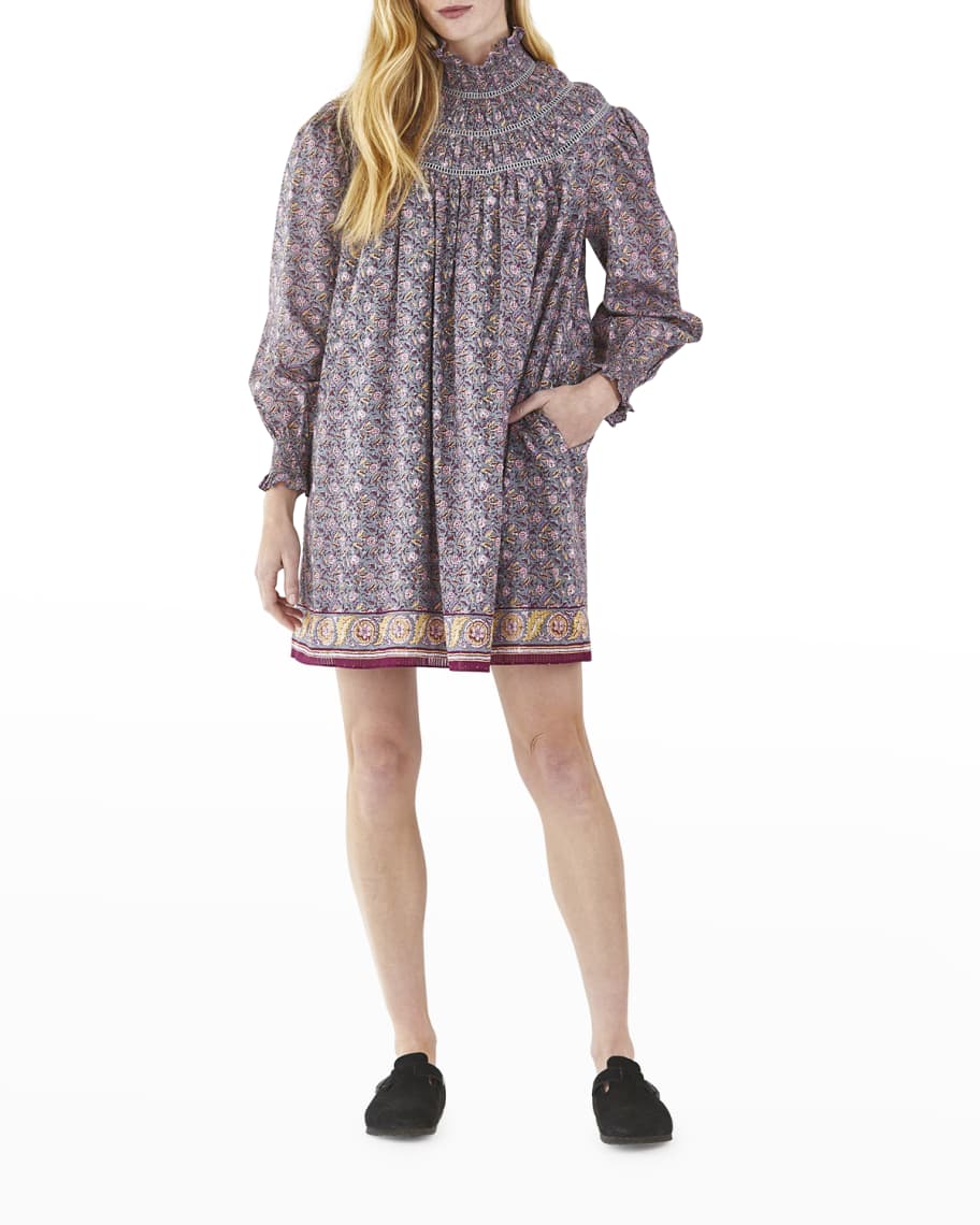 Hunter Bell NYC Chandler Smocked High-Neck Floral Mini Dress | Neiman ...
