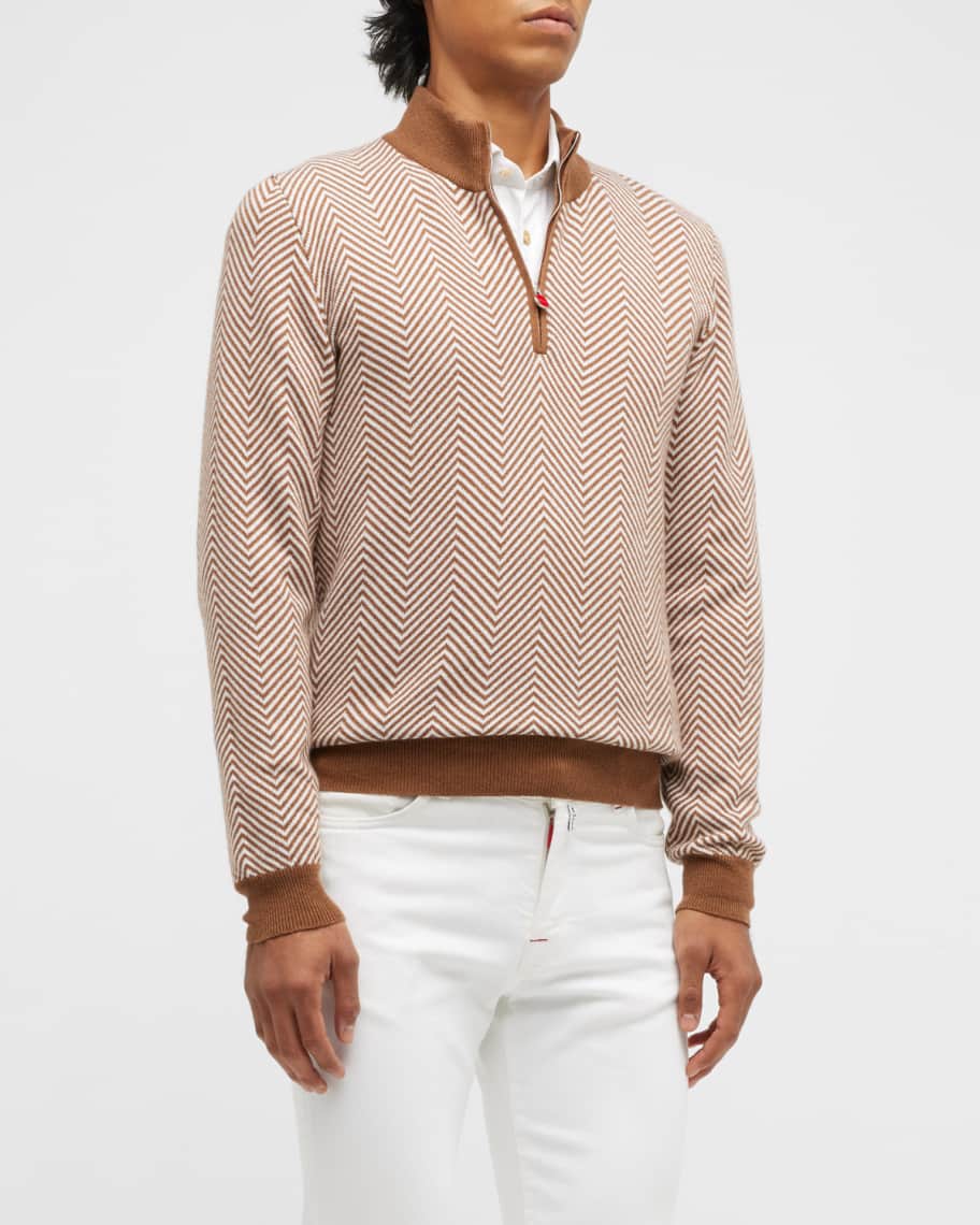 Kiton Men's Chevron Cashmere Quarter-Zip Sweater | Neiman Marcus