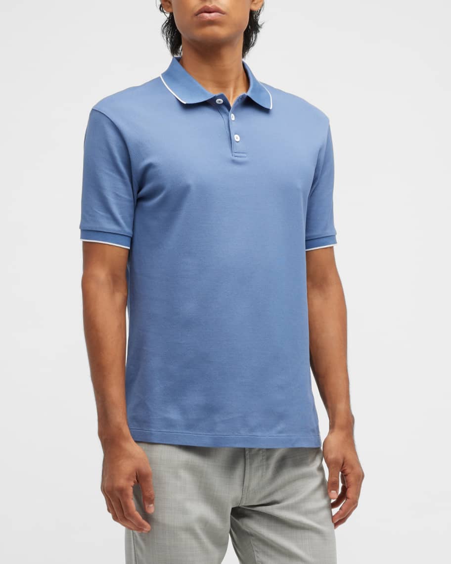 Giorgio Armani Men's Polo Shirt w/ Piping | Neiman Marcus