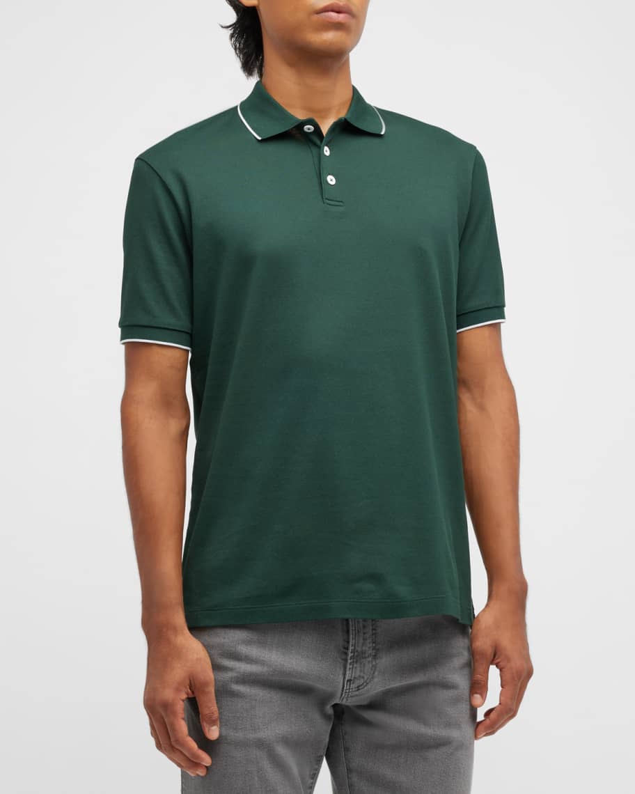Giorgio Armani Men's Polo Shirt w/ Piping | Neiman Marcus