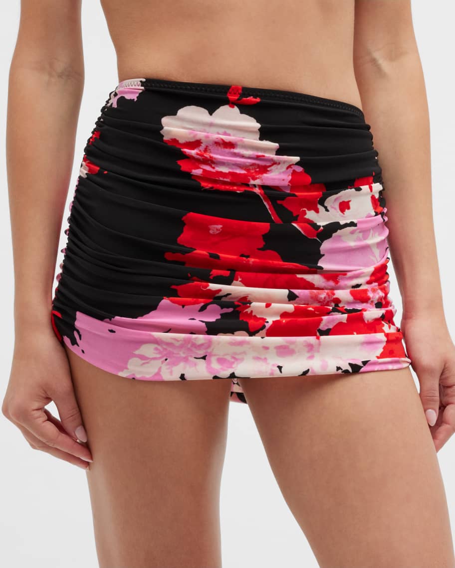 Norma Kamali Floral Bouquet Bill Shirred Bikini Bottoms | Neiman Marcus