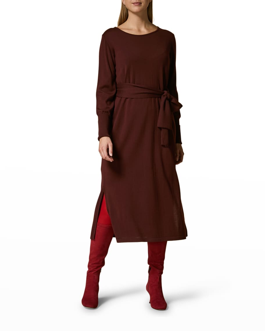 Marina Rinaldi Plus Size Giorno Belted Knit Midi Dress | Neiman Marcus
