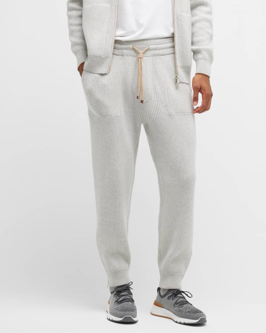 Brunello Cucinelli Men's Rib Cashmere Sweatpants | Neiman Marcus