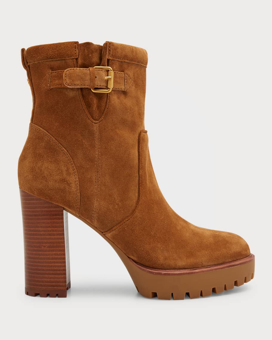 Veronica Beard Hannigan 105mm Lug-Sole Booties | Neiman Marcus