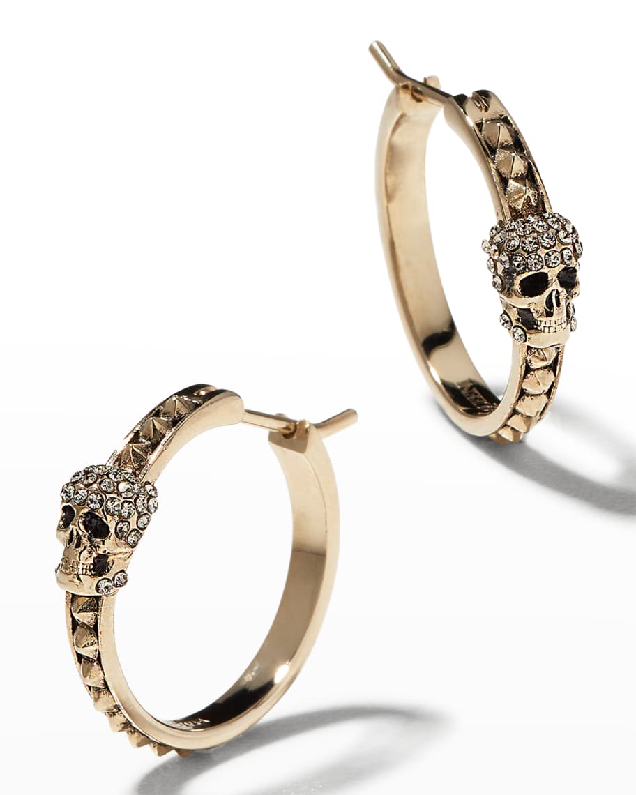 McQueen Pave Skull Hoop Earrings | Neiman Marcus