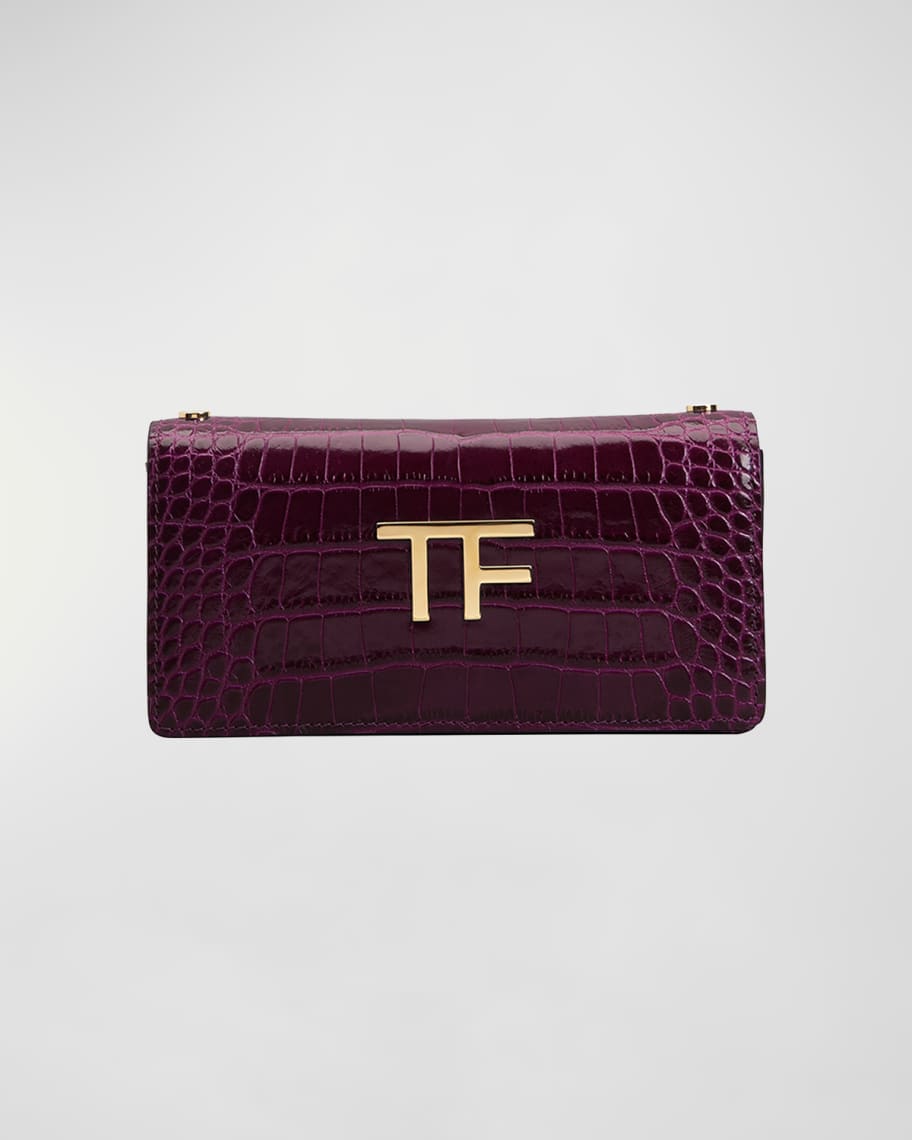 TOM FORD Mini TF Shiny Croc-Embossed Clutch Bag | Neiman Marcus