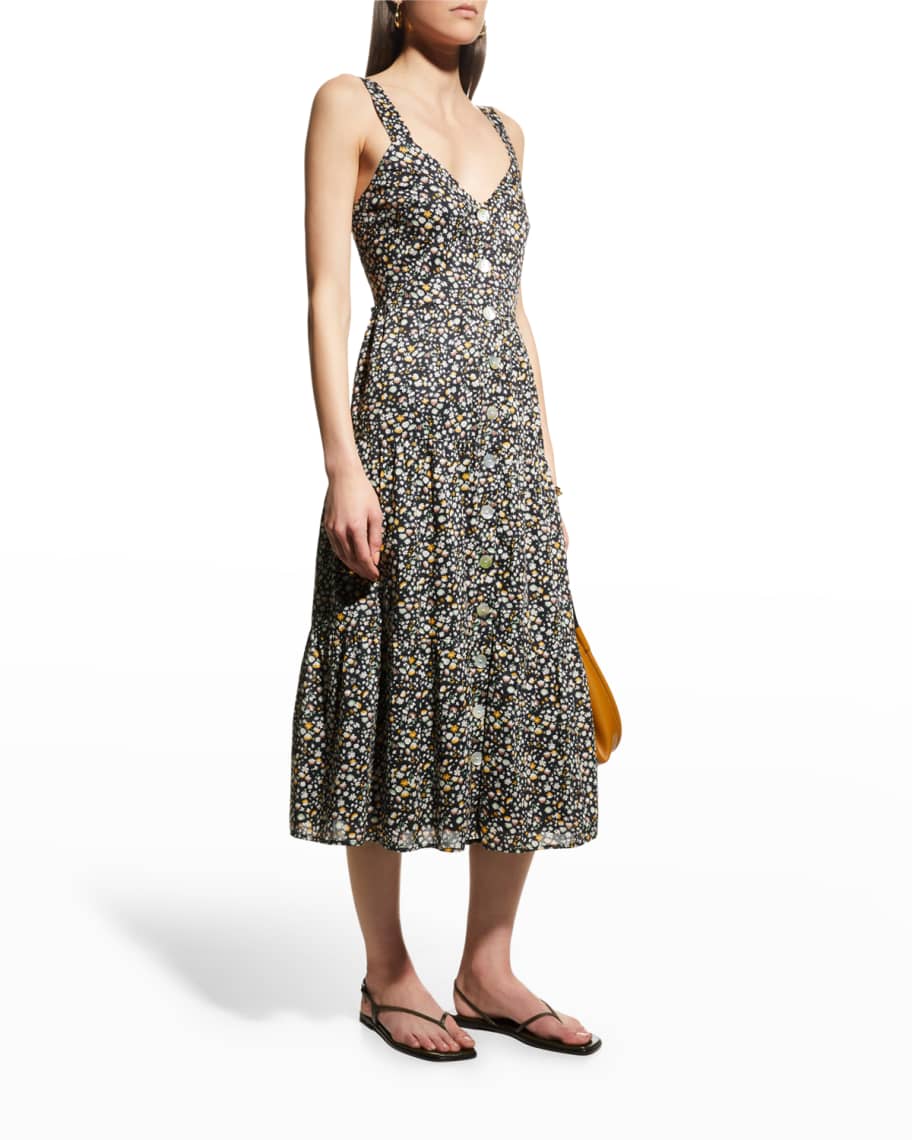 Rails Violet Floral Button-Front Tiered Midi Dress | Neiman Marcus