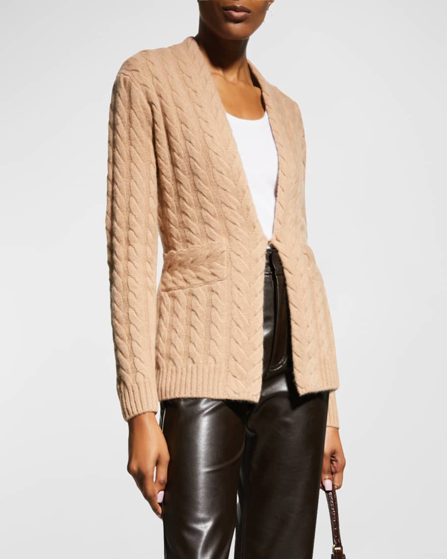Neiman Marcus Cashmere Collection V-Neck Cable-Knit Cashmere Cardigan ...