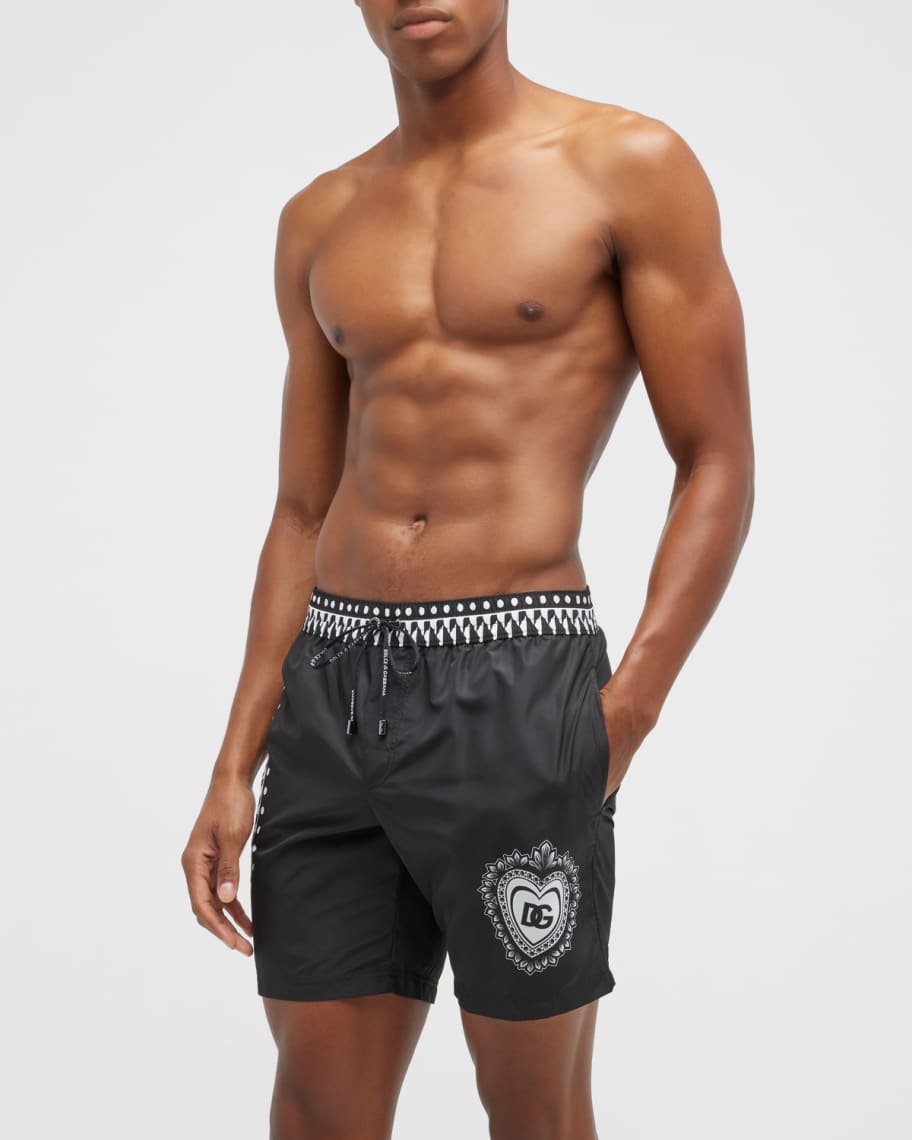 Dolce&Gabbana Men's DG Heart Crest Swim Shorts | Neiman Marcus