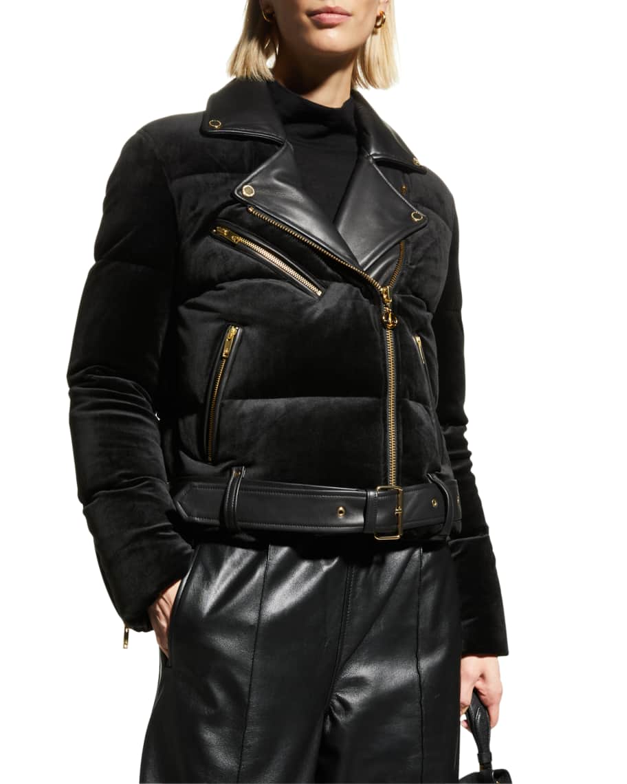 Moose Knuckles Lorimer Velour Moto Puffer Coat | Neiman Marcus