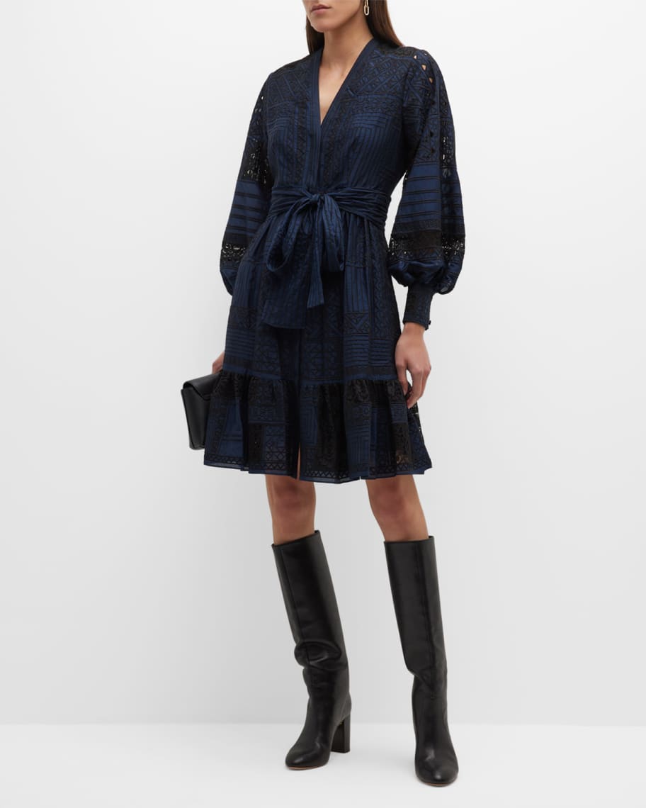 Kobi Halperin Joanie Embroidered Bishop-Sleeve Dress | Neiman Marcus