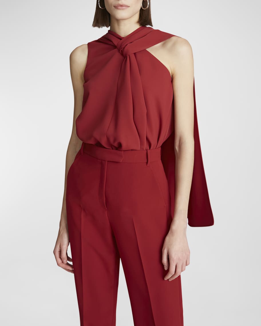 Halston Weslee Draped Stretch Crepe Top | Neiman Marcus