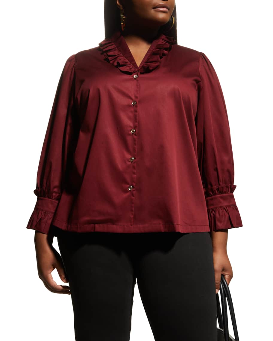 Harshman Plus Size Fuella Ruffled Button Down Shirt Neiman Marcus