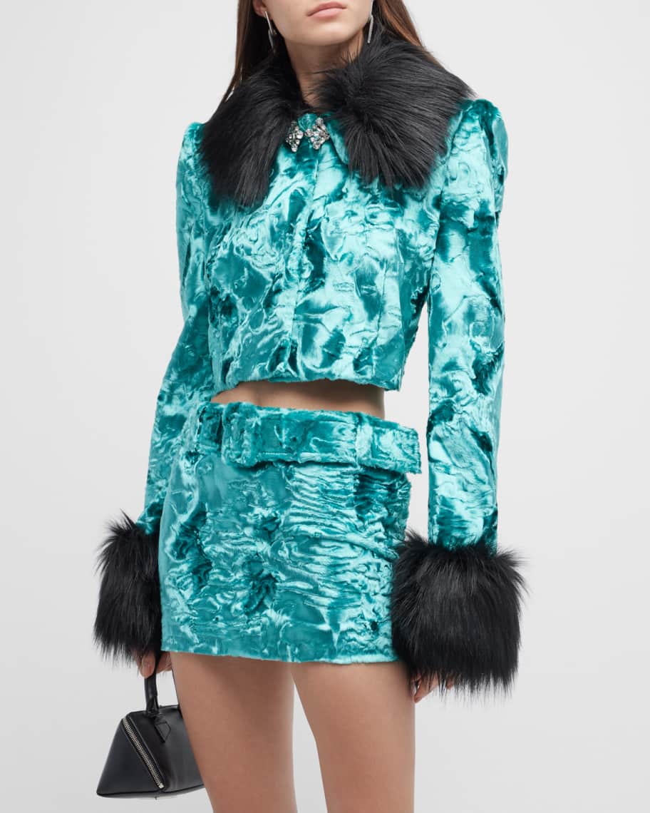 Alessandra Rich Faux Fur Cropped Jacket | Neiman Marcus